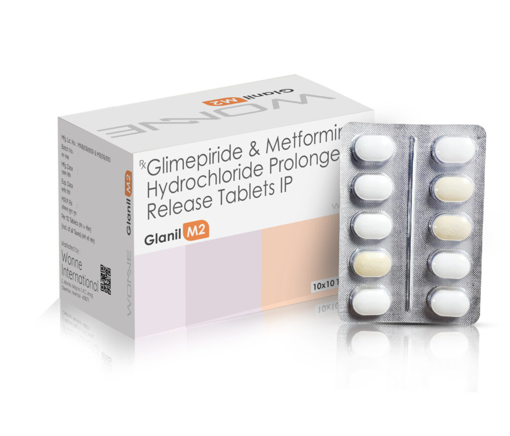 Glimepiride 2mg & Metformin 500mg PR Tablets IP - Glanil M2 Tablets